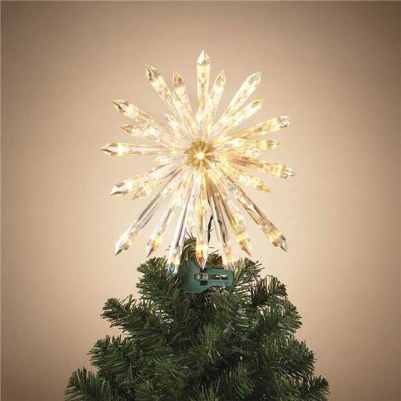 Holiday | Electric Lighted Glittered Acrylic Starburst Tree Topper With ...